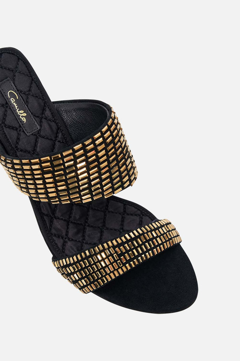 The Solid Black Sara Snake Block Heel Mule| CAMILLA US – CAMILLA