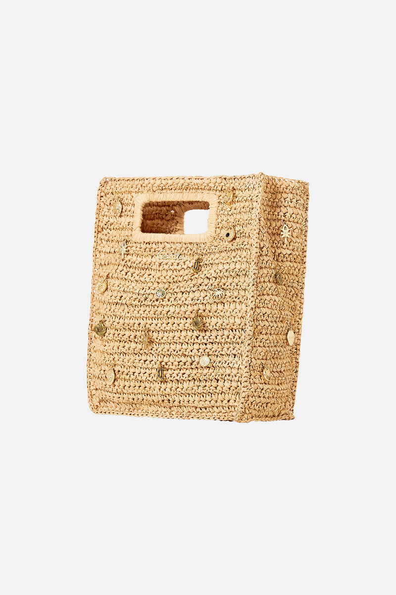 Natural Raffia Mini North South Tote With Charms | CAMILLA US – CAMILLA